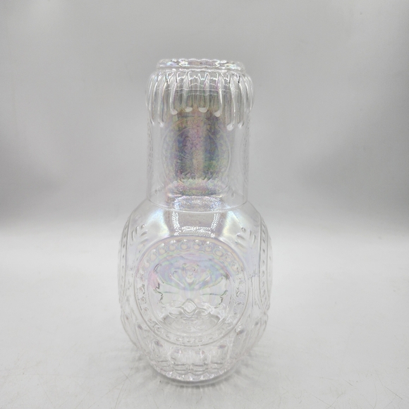 Dining | Bedside Water Carafe Glass Set Tumble Up Iridescent Embossed ...